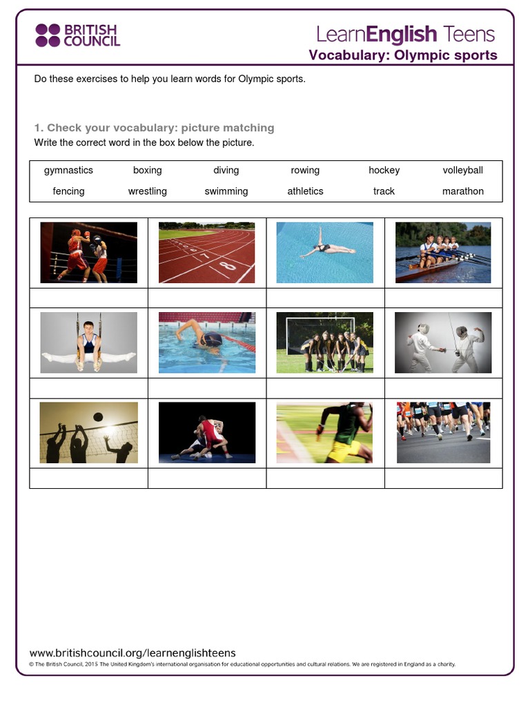 Olympic Sports Vocabulary Guide | PDF | Sports & Recreation | Language ...