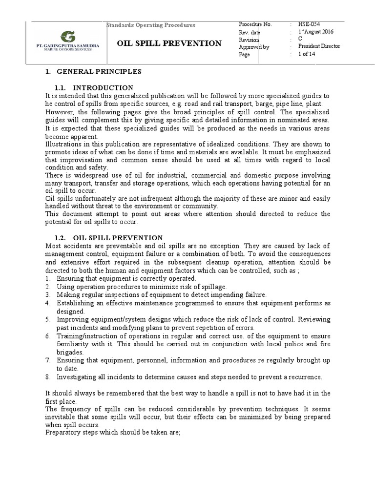 Qhse-Sop-054 Oil Spill Prevention | PDF | Oil Spill | Liquefied ...