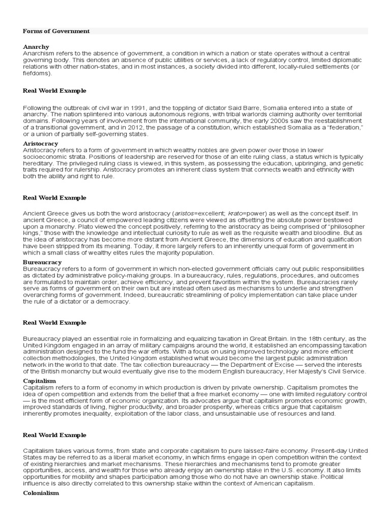 Real World Example: Forms of Government Anarchy | PDF | Communism ...