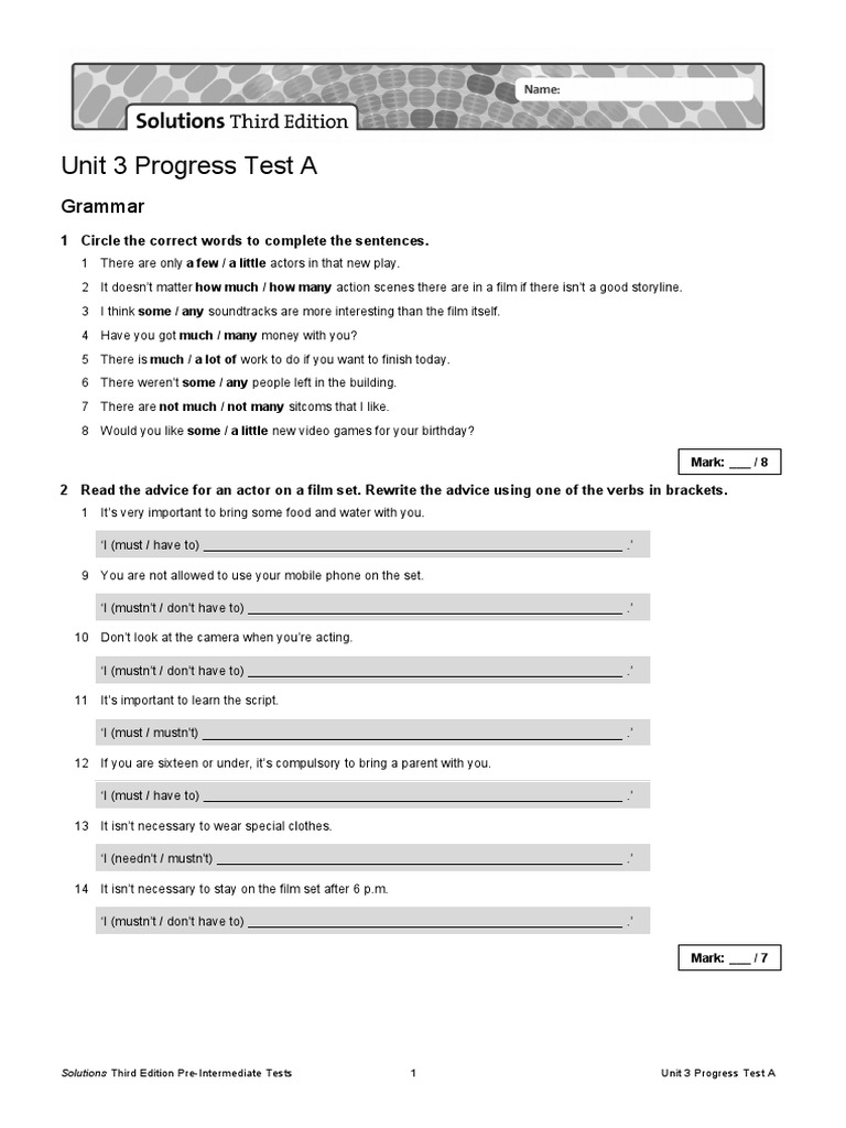 Unit 3 Progress Test A: Grammar | PDF