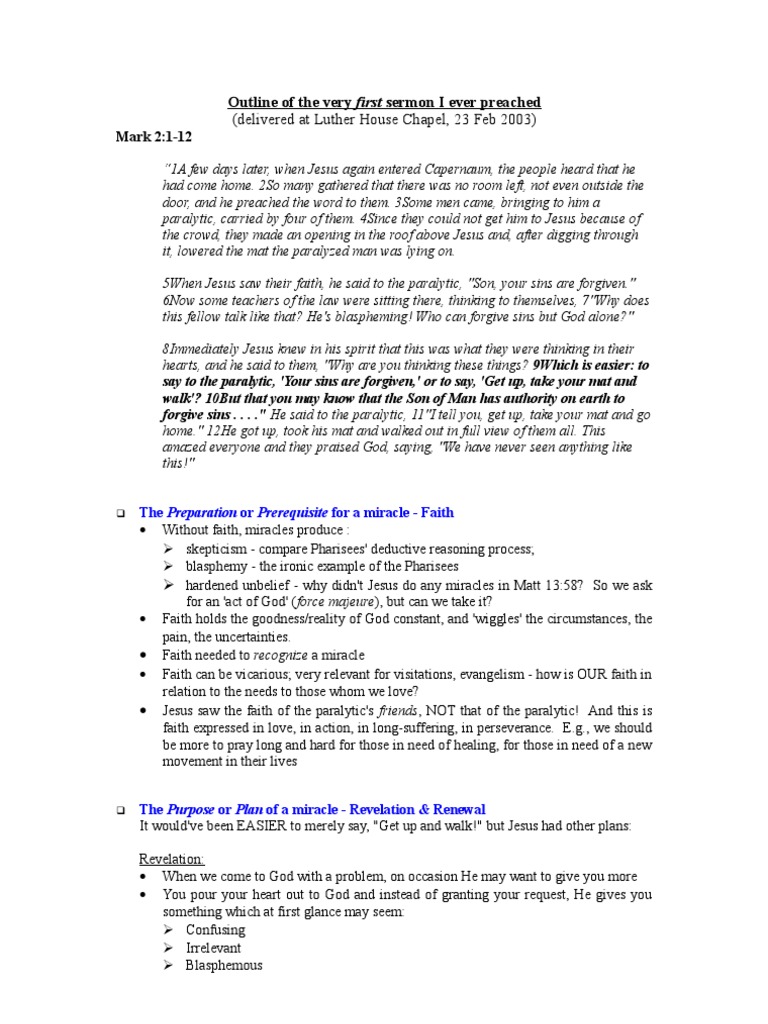 Sermon on Mark 2:1-12, Healing of Paralytic | Forgiveness | Sermon