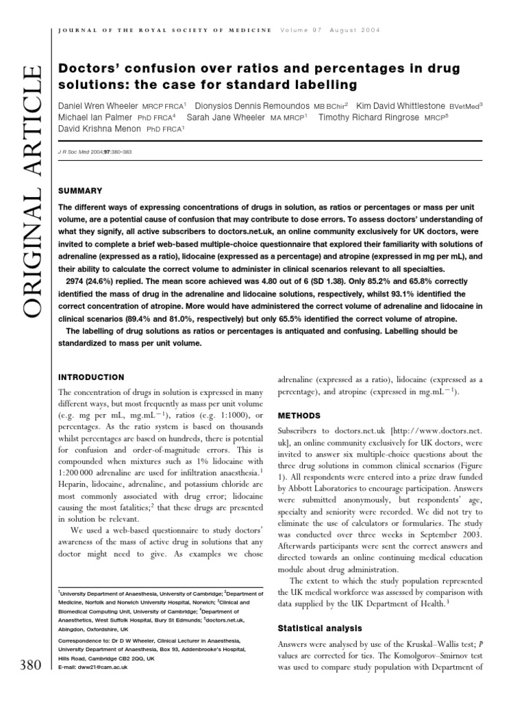 Doctors' Confusion Over Ratios and Percentages in Drug | PDF | Mass ...