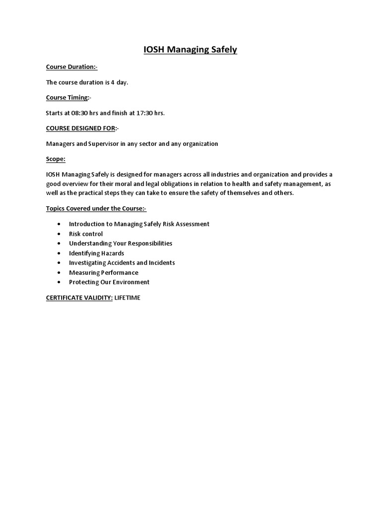 IOSH Managing Safely V 5.0 | PDF