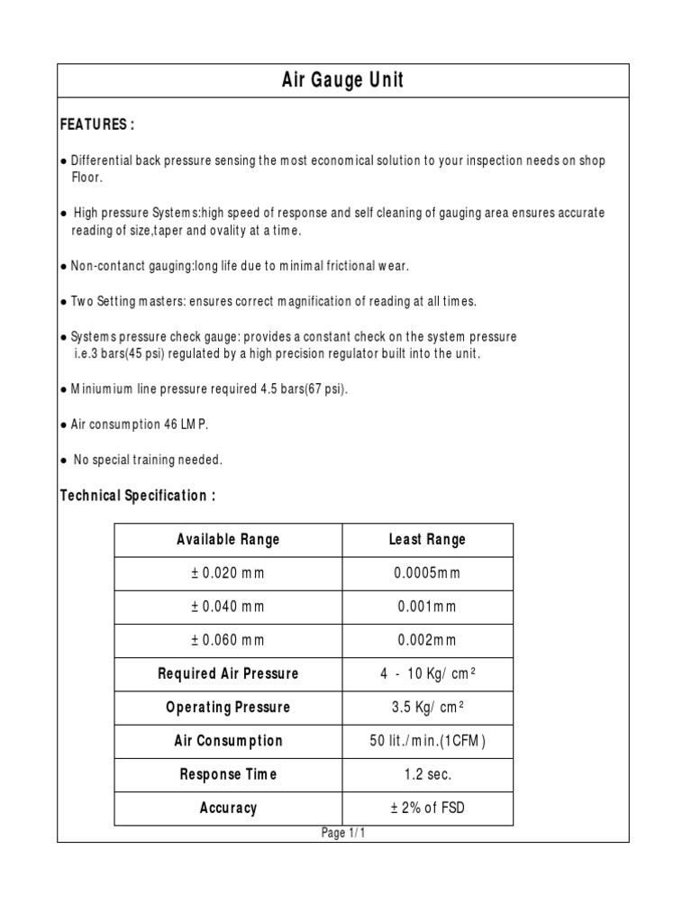 Air Gauge Unit - Manual | PDF | Pressure | Gases