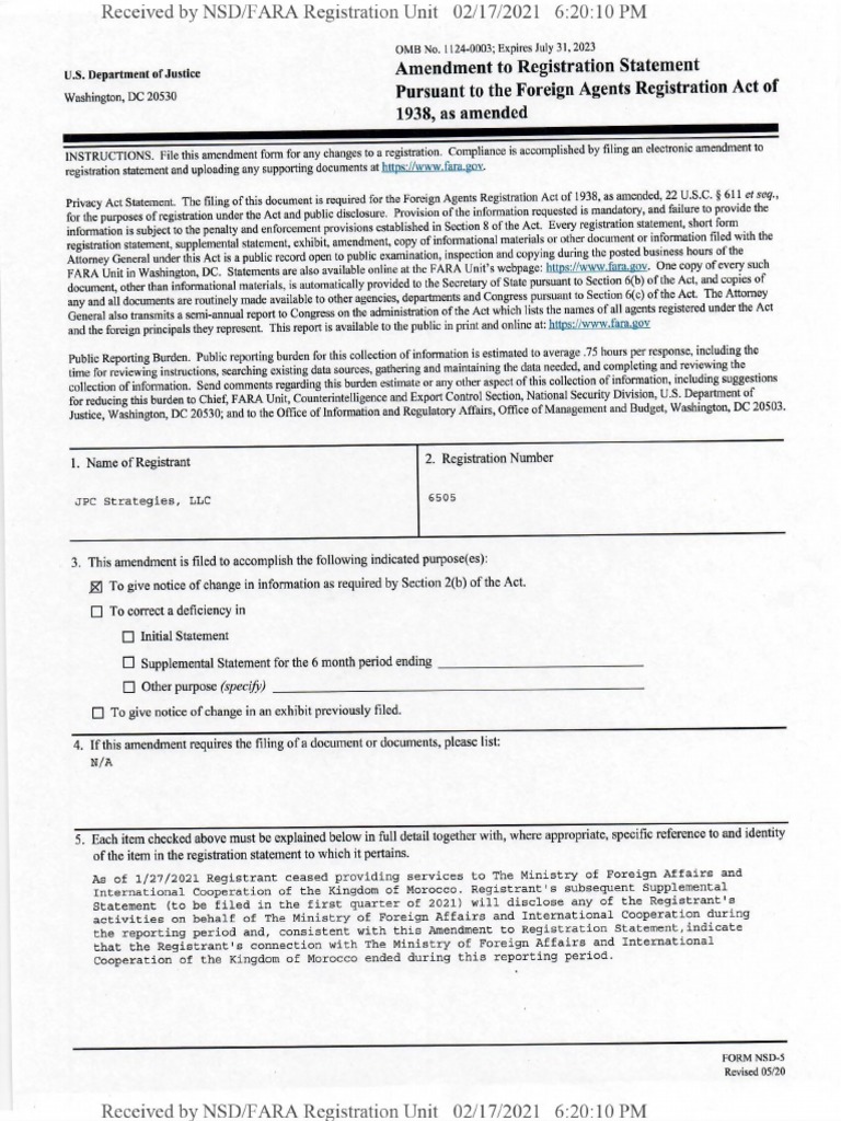 Amendment To Registration Statement Pursuant To The Foreign Agents ...