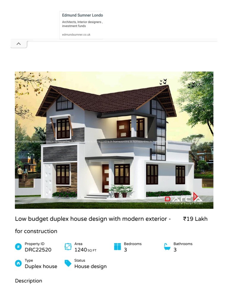 Low Budget Duplex House Design With Modern Exterior - : 19 Lakh For ...