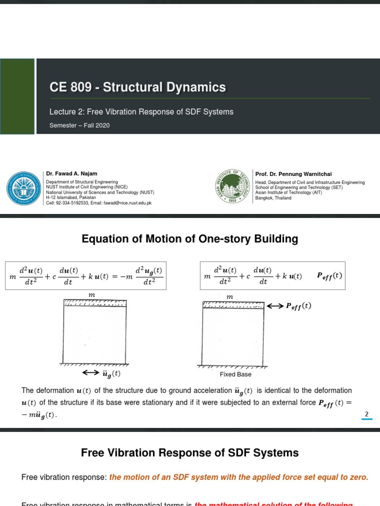 CE 809 - Lecture 2 - Free Vibration Response of SDF Systems | PDF ...