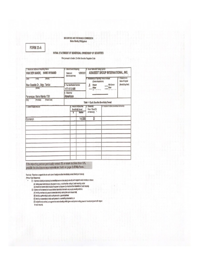 ABG - SEC Form 23A-Hans Wynand Van Der Sande (Signed) | PDF