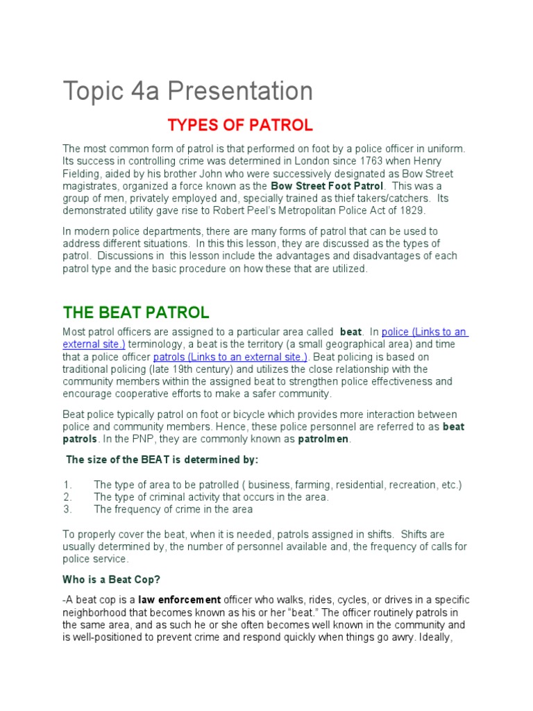 Topic 4a Presentation: Types of Patrol | PDF | Police Car | Patrol