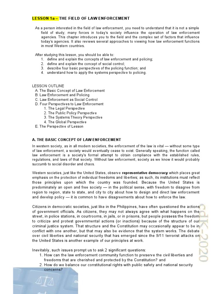 Lesson 1a-The-Field-Of-Law-Enforcement-1 | PDF | Judiciaries | Police