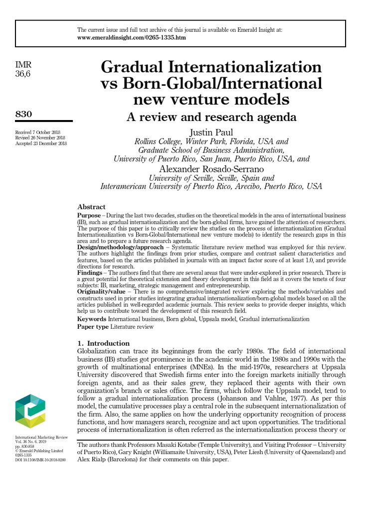 Gradual Internationalization Vs Born-Global/International New Venture ...