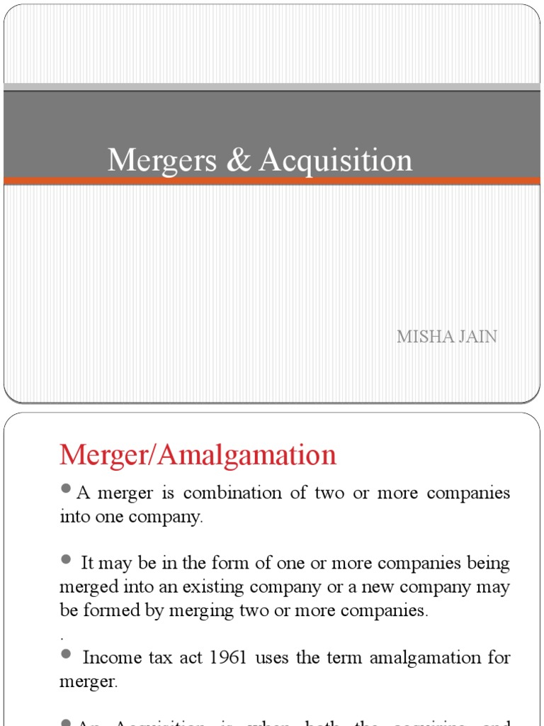 Mergers & Acquisition: Misha Jain | PDF | Consolidation (Business ...