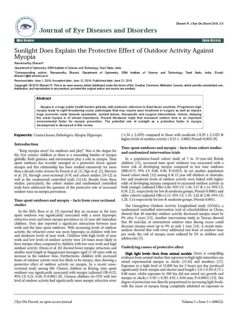 Sunlight Does Explain The Protective Effect of Outdoor Activity Against ...