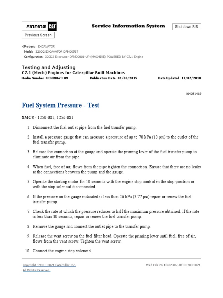 Fuel System Pressure - Test | PDF