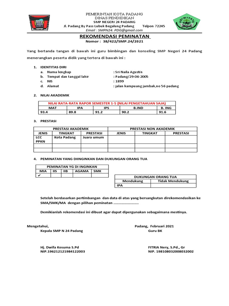 Rekomendasi Sekolah Lanjutan 2021 | PDF