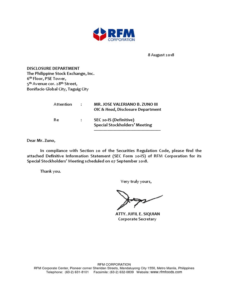 Sec 20-Is 2018 (RFM-SSM) - Definitive | PDF | Financial Statement ...