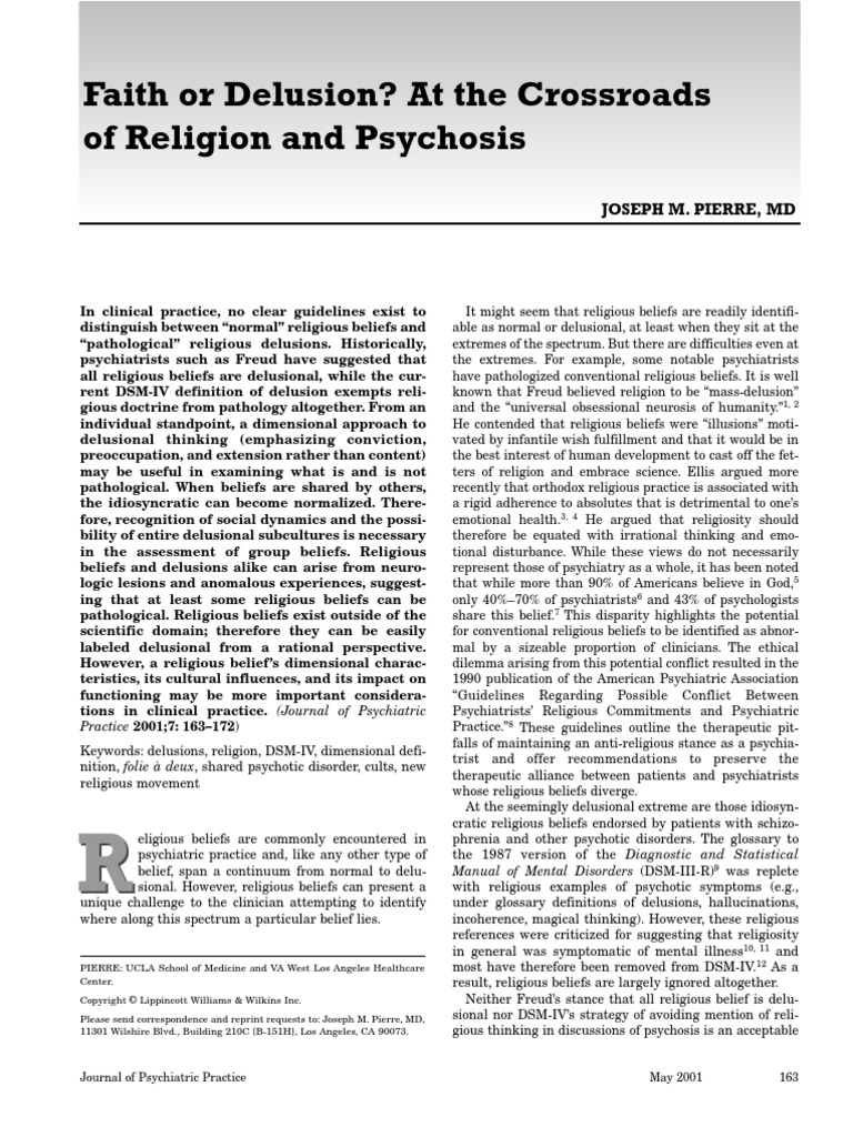 Faith or Delusion? at The Crossroads of Religion and Psychosis | PDF ...