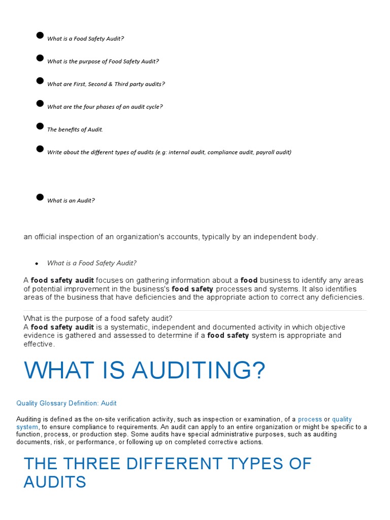 Comprehensive Guide to Food Safety Audits | PDF | Audit | Food Safety