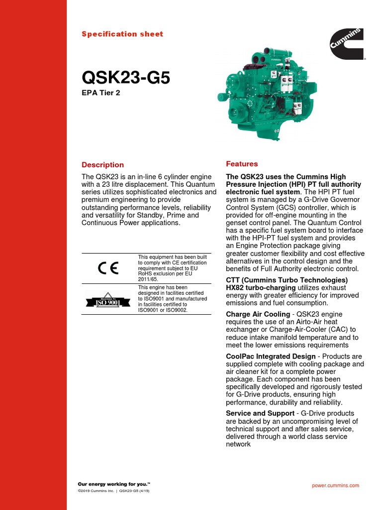 QSK23-G5: EPA Tier 2 | PDF | Horsepower | Engines