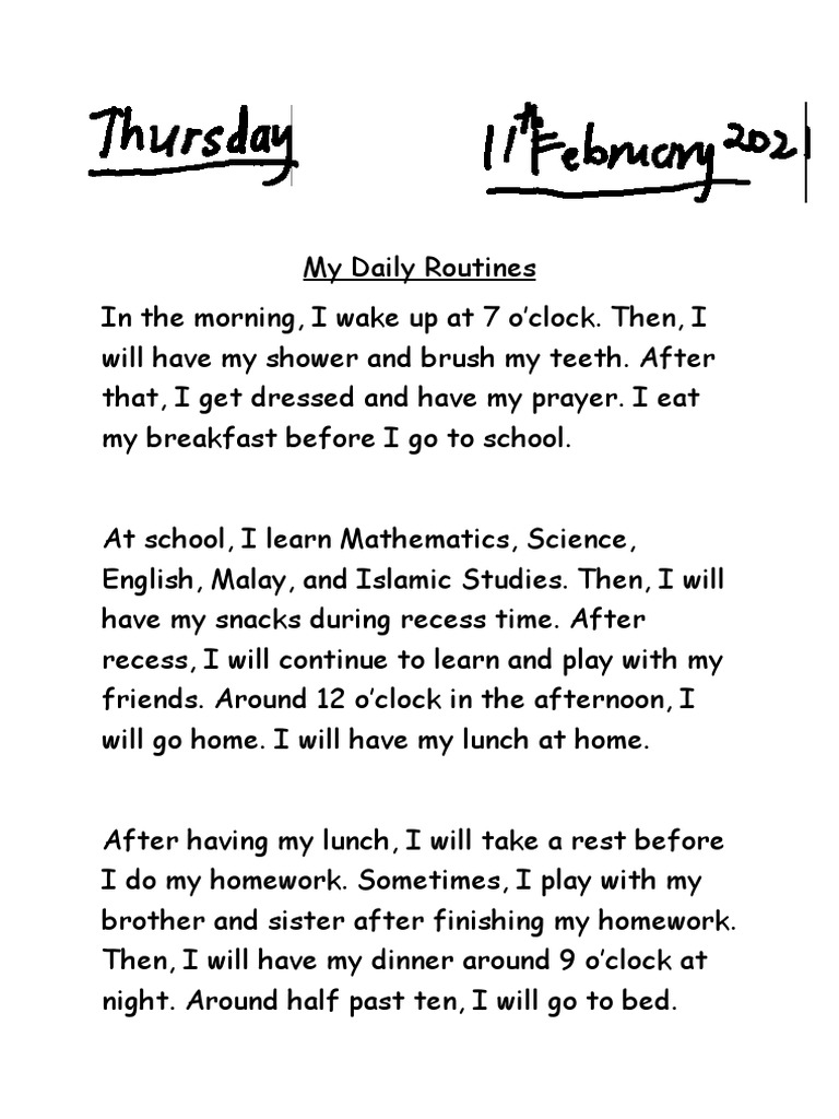 My Daily Routines - Essay | PDF