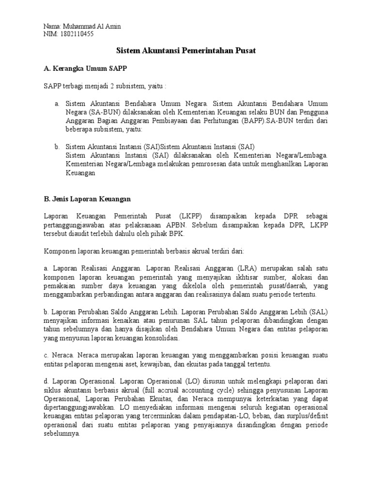 Learning Journal ASP (Sistem Akuntansi Pemerintahan Pusat) Muhammad Al ...