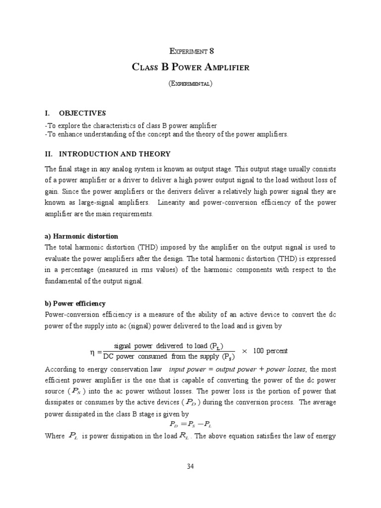 Characterization and Analysis of a Class B Power Amplifier | PDF ...
