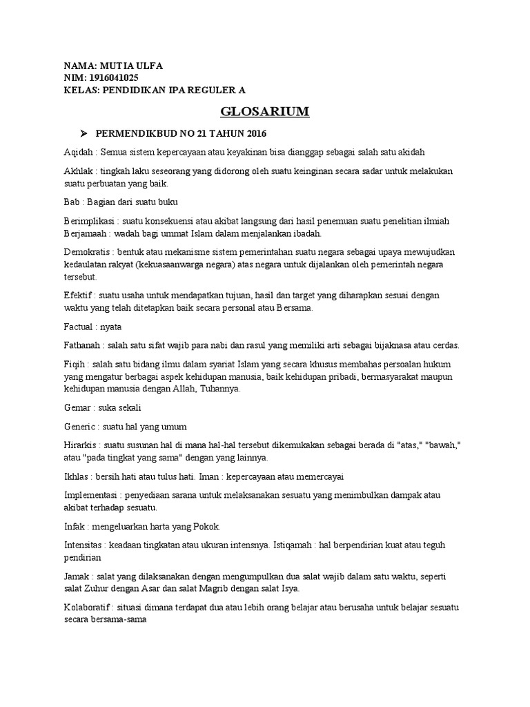 Glosarium Dan Ringkasan - Mutia Ulfa | PDF