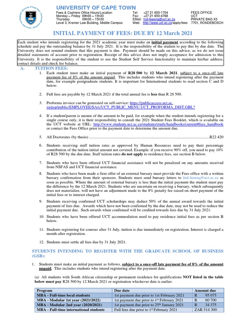 Initial Payment of Fees: Due by 12 March 2021 | PDF | Wire Transfer | Fee