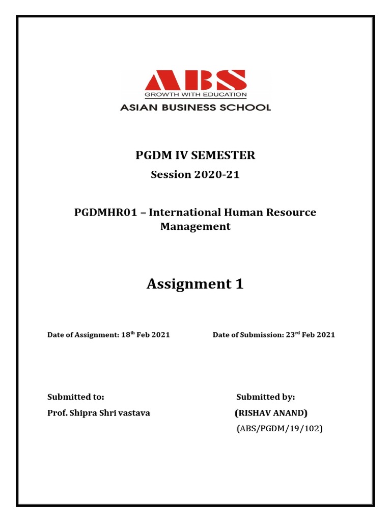 IHRM Assignment 1 | PDF | Mentorship | Offshoring