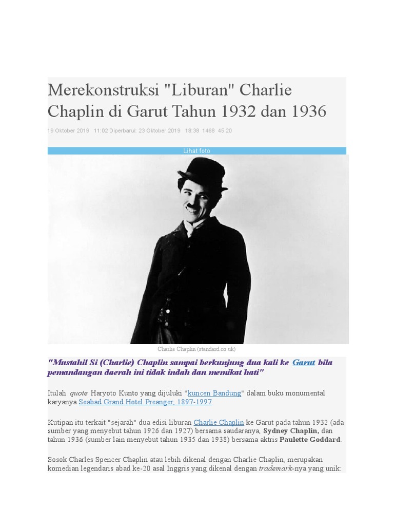 Liburan Charlie Chaplin di Garut 1932-1936 | PDF | Perjalanan | Seni