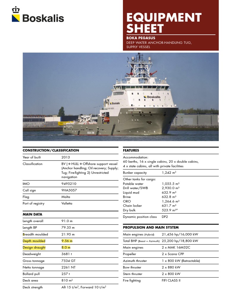 Equipment Sheet: Deep Water Anchor-Handling Tug, Supply Vessel | PDF ...