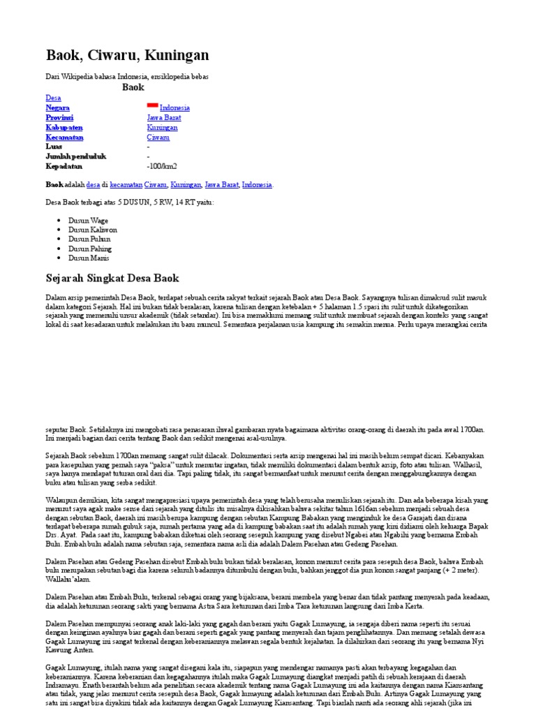 Sejarah Desa Baok | PDF