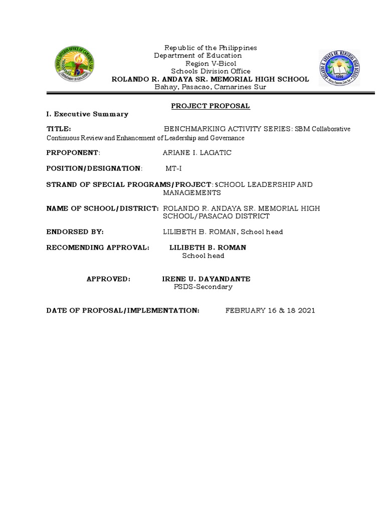 SBM Benchmarking Activity Proposal | PDF | Benchmarking | Focus Group
