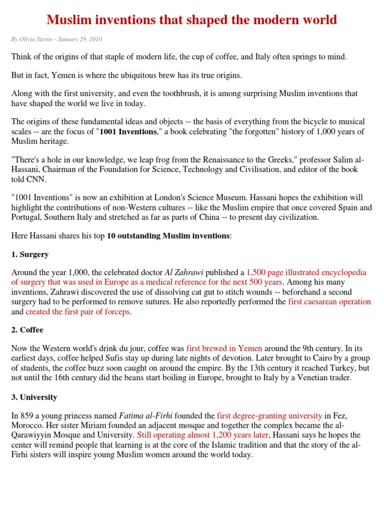 Muslim Inventions That Shaped The Modern World | PDF