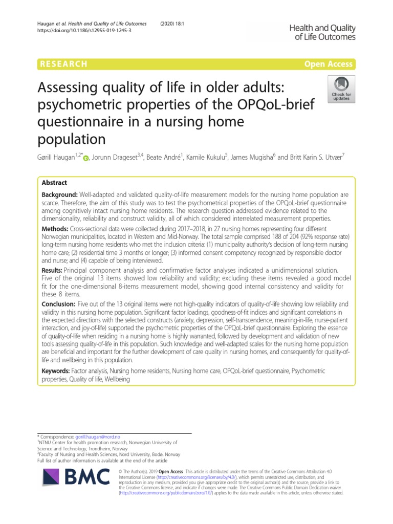 Assessing Quality of Life in Older Adults: Psychometric Properties of ...
