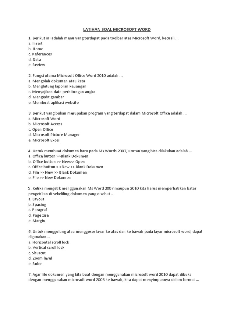 Latihan Soal Microsoft Word | PDF