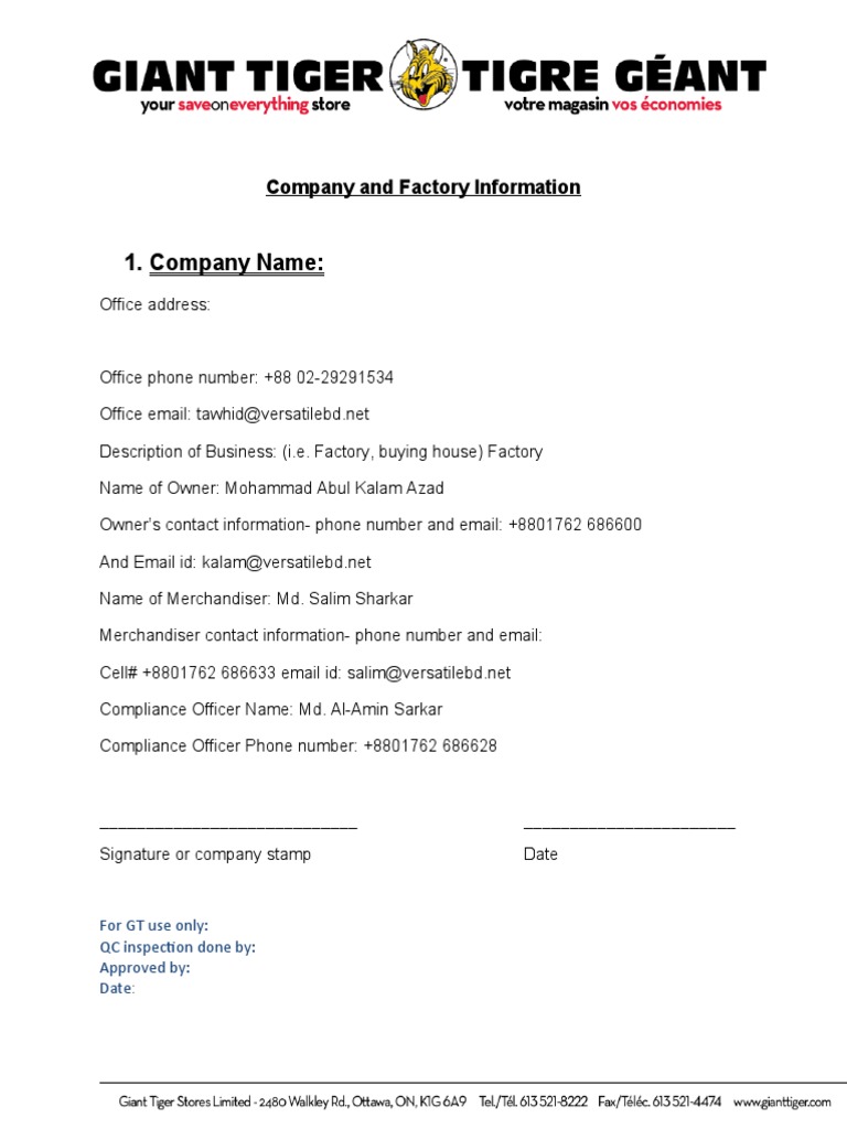 Company and Factory Information | PDF
