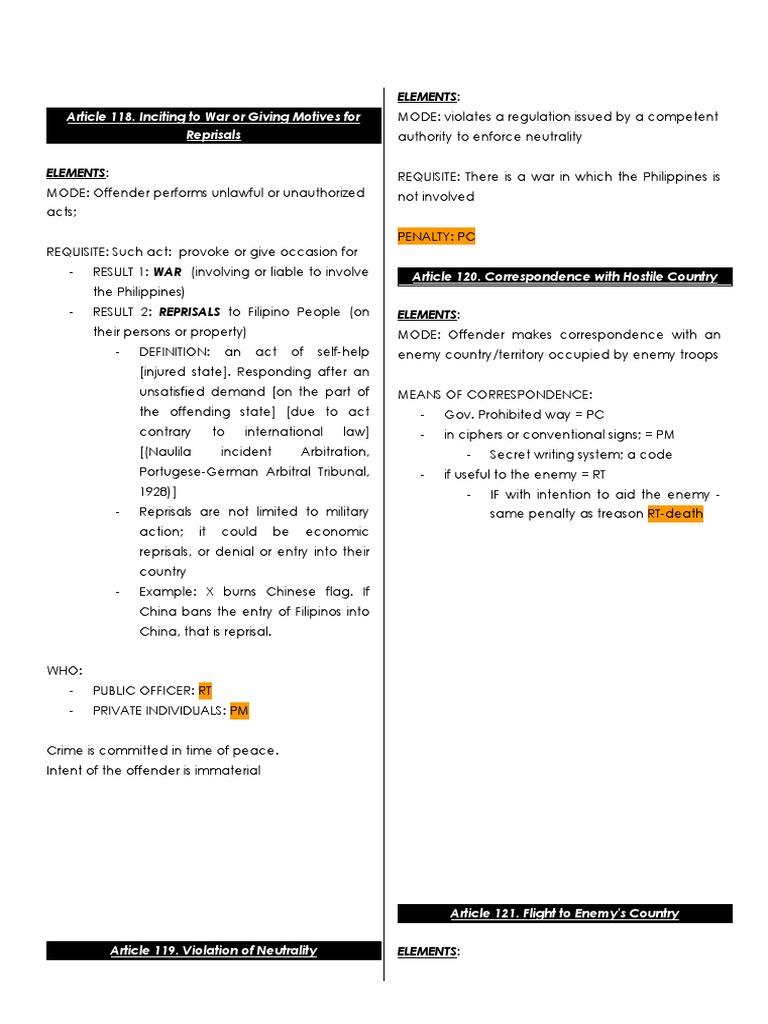 Article 118. Inciting To War or Giving Motives For Reprisals | PDF ...