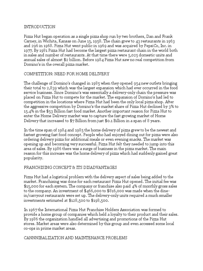INTRODUCTION - Docx Pizza Hut | PDF | Domino's Pizza | Fast Food