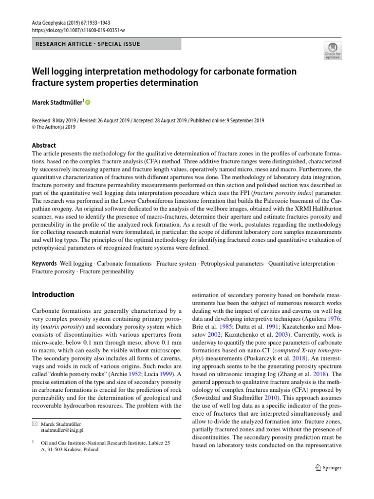 Well Logging Interpretation Methodology For Carbonate Formation Fracture System Properties ...