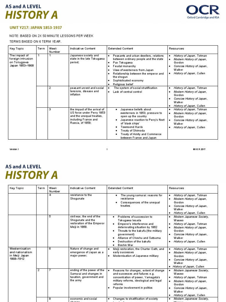 Japan History Scheme of Work | PDF | Empire Of Japan | Asia