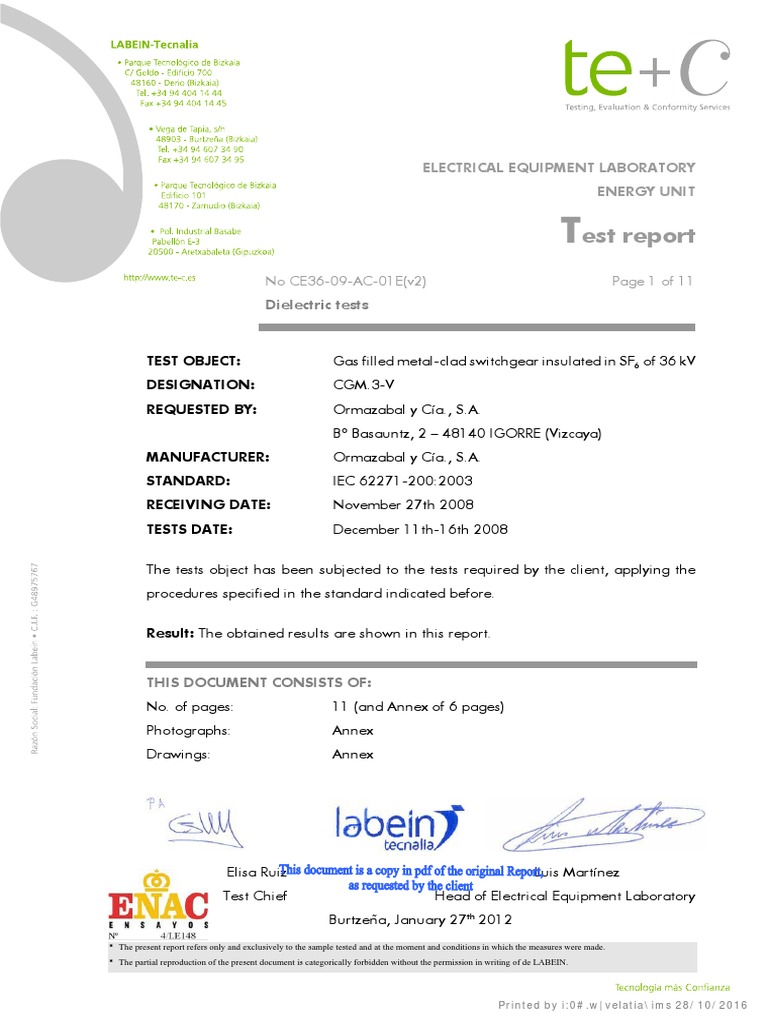 Est Report: Dielectric Tests | PDF | High Voltage | Voltage