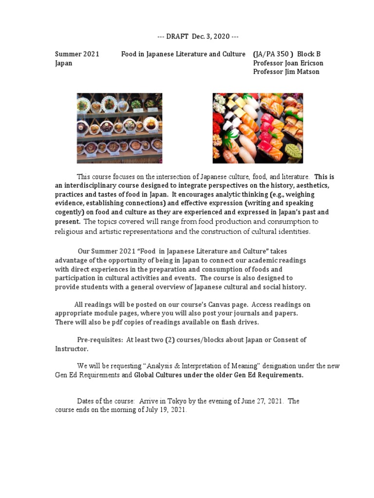 Food in Japanese Literature and Culture in Japan Summer 2021 | PDF ...
