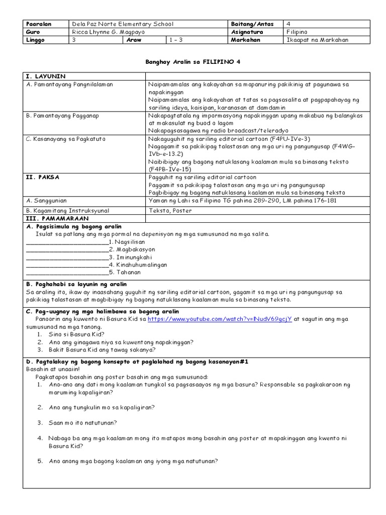 Filipino4 Week3 Q4 | PDF