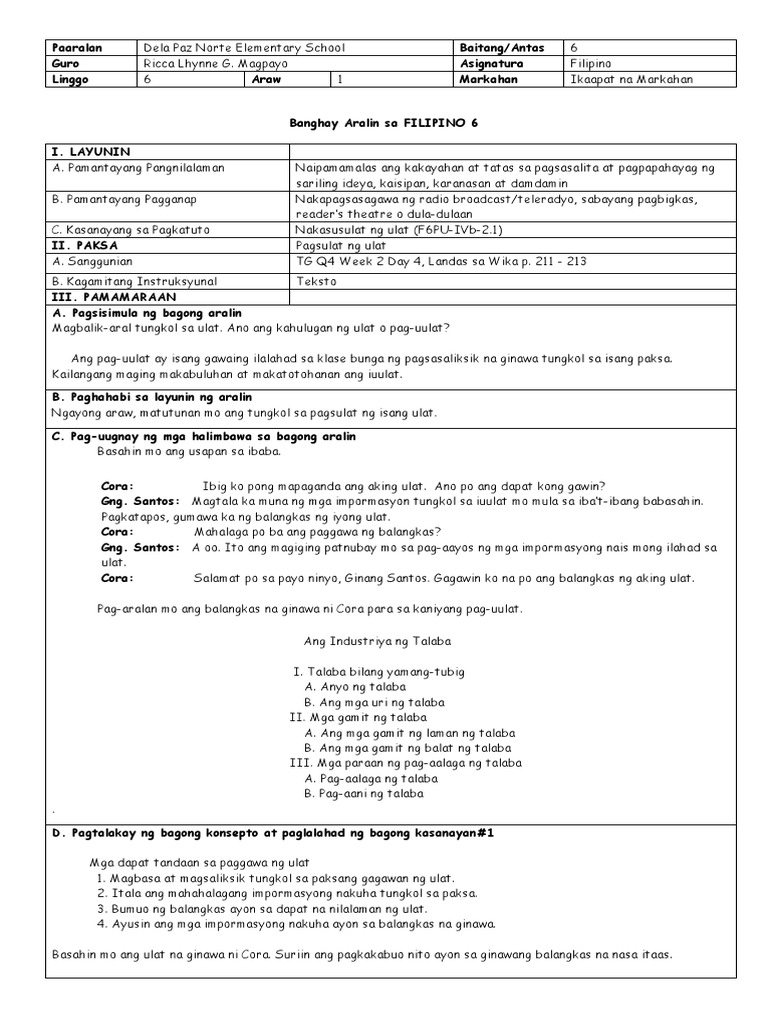 Filipino6 Week6 Q4 | PDF