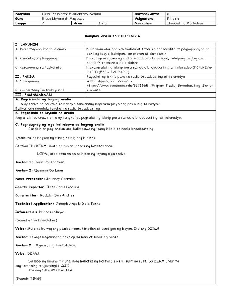 Filipino6 Week7 Q4 | PDF