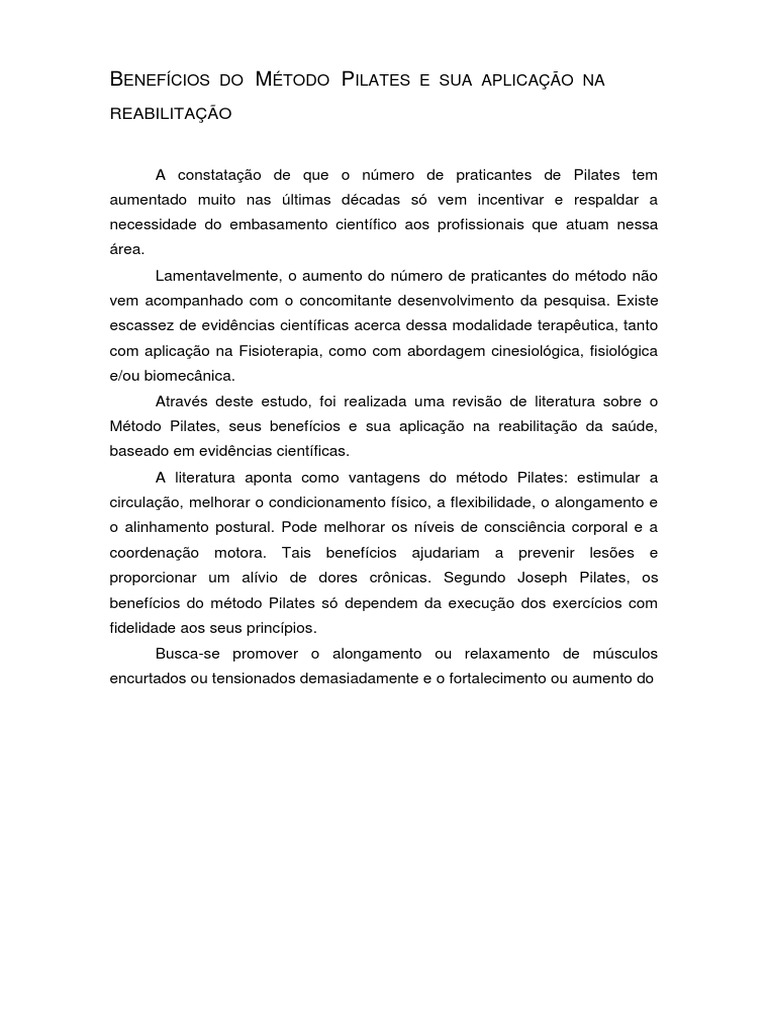 Benefícios Do Método Pilates E Sua Aplicação Na Reabilitação Download