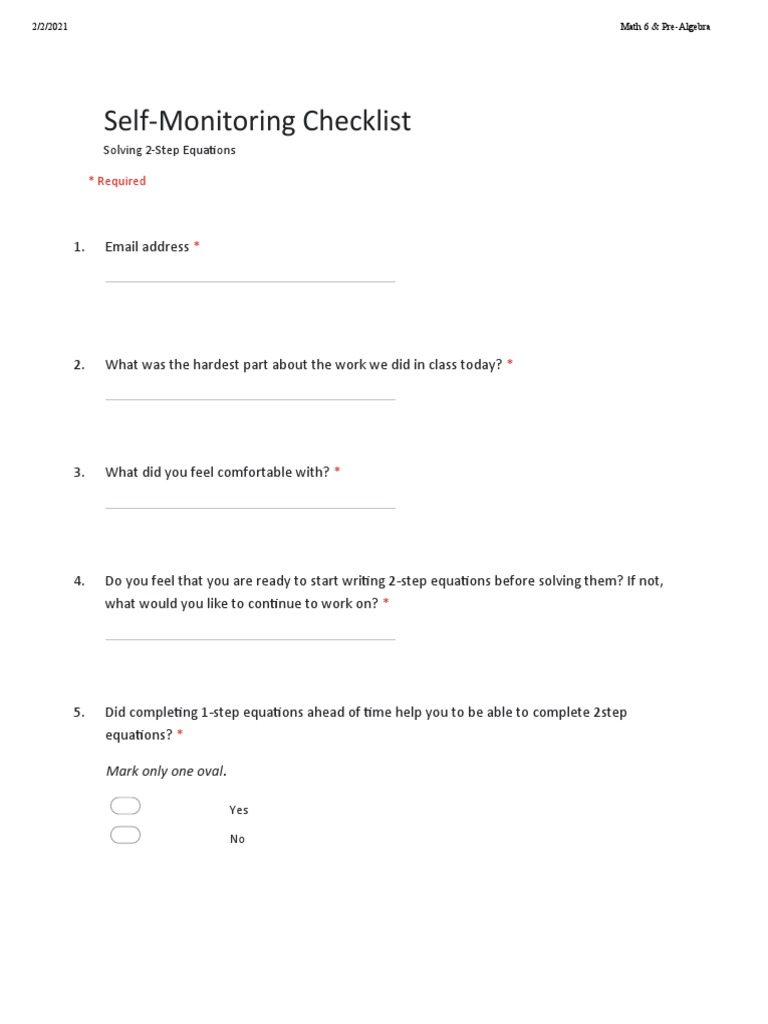 Self-Monitoring Checklist - Google Forms | PDF