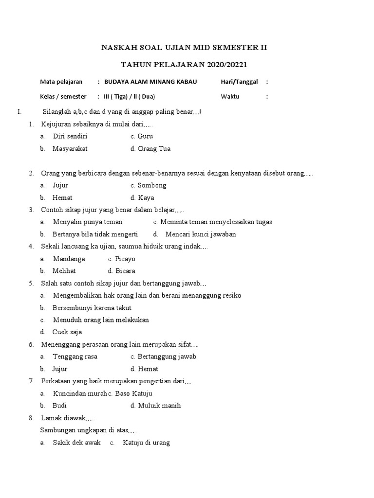 Soal Ujian Bam - Kls 3 | PDF