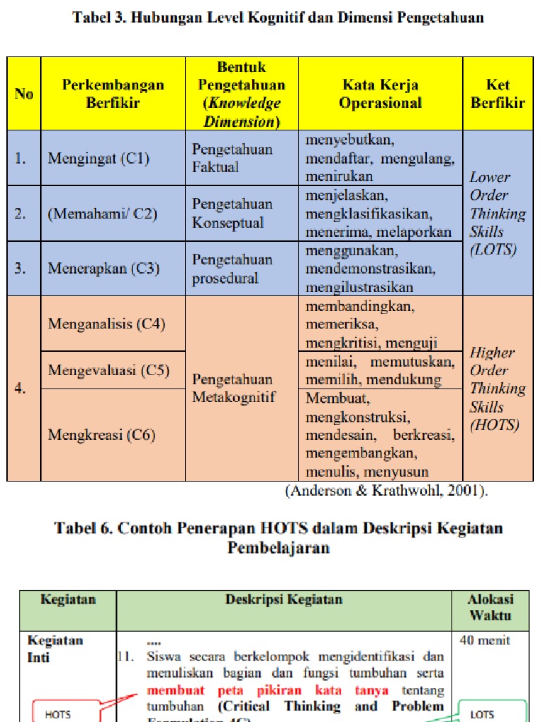 Level Kognitif Dimensi Pengetahuan Dan Penerapan Hots Dan Lots DLM ...